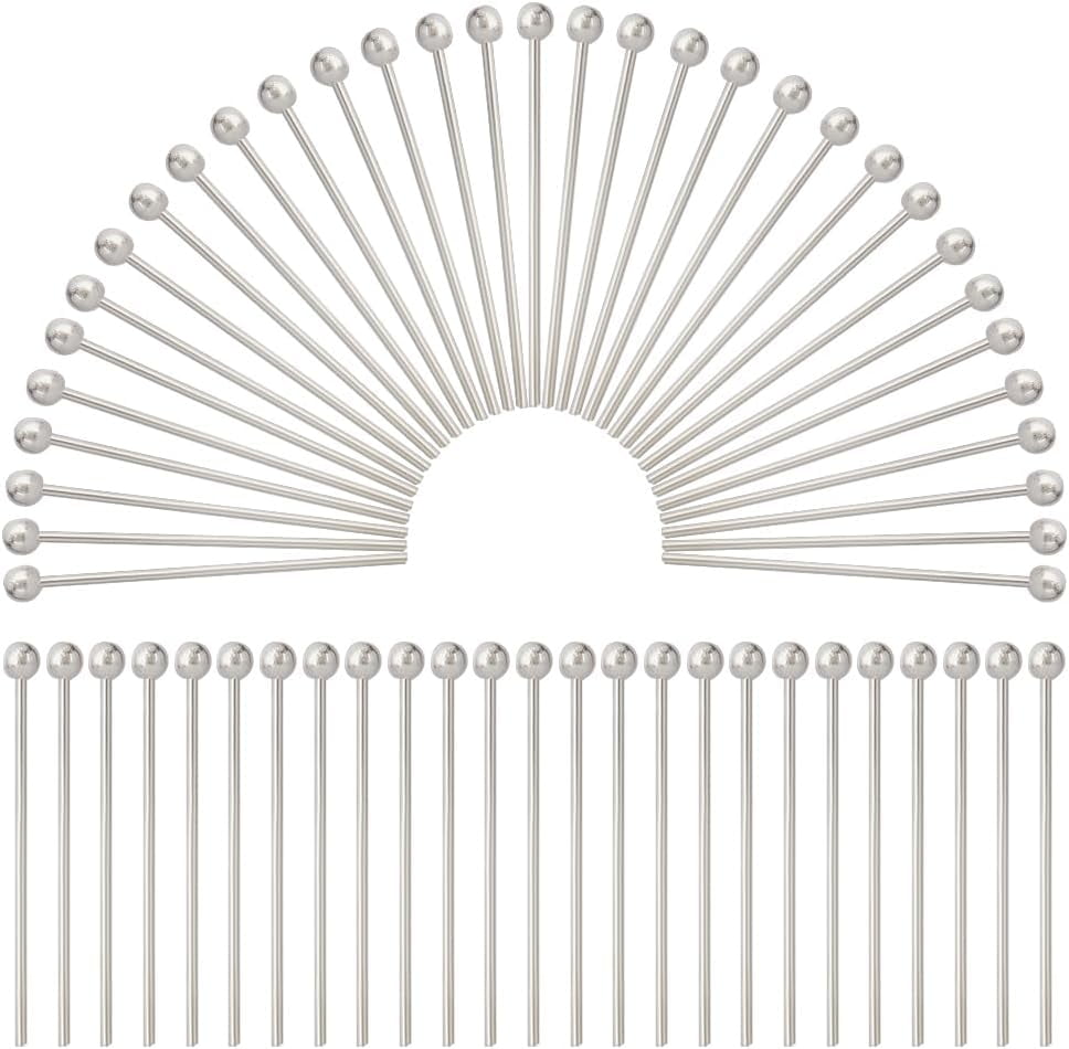 1 Box 600Pcs Long Earring Pins Silver Head Pin Findings Brass Flat ...