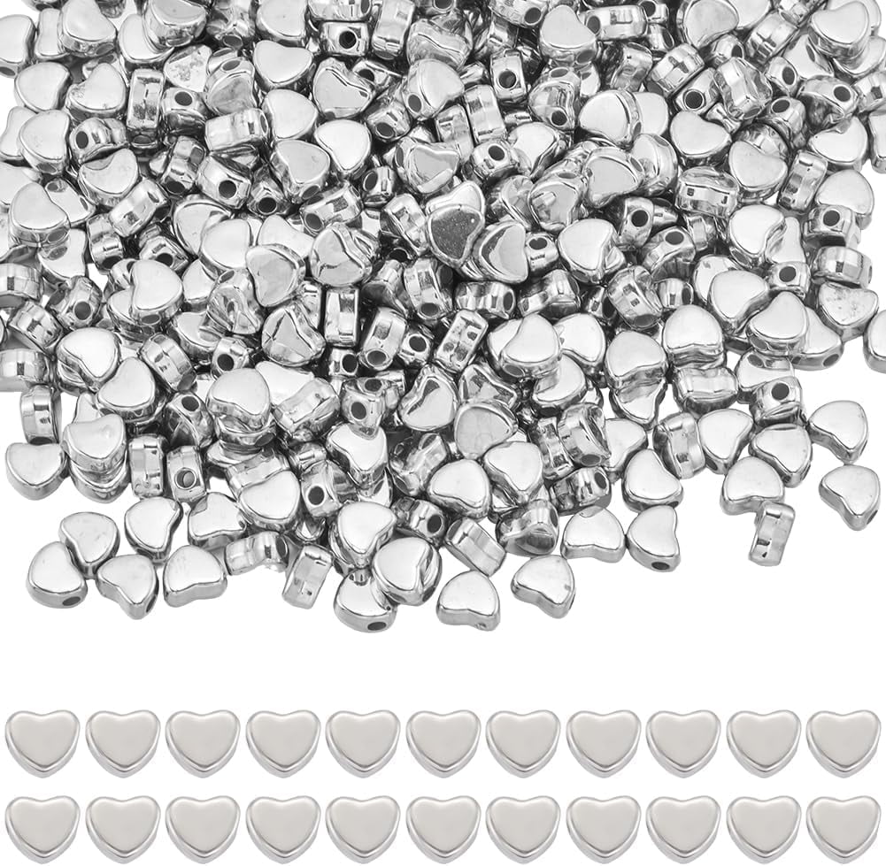 1 Box 600Pcs Silver Heart Spacer Bead Love Hearts Beads Bulk Plastic ...