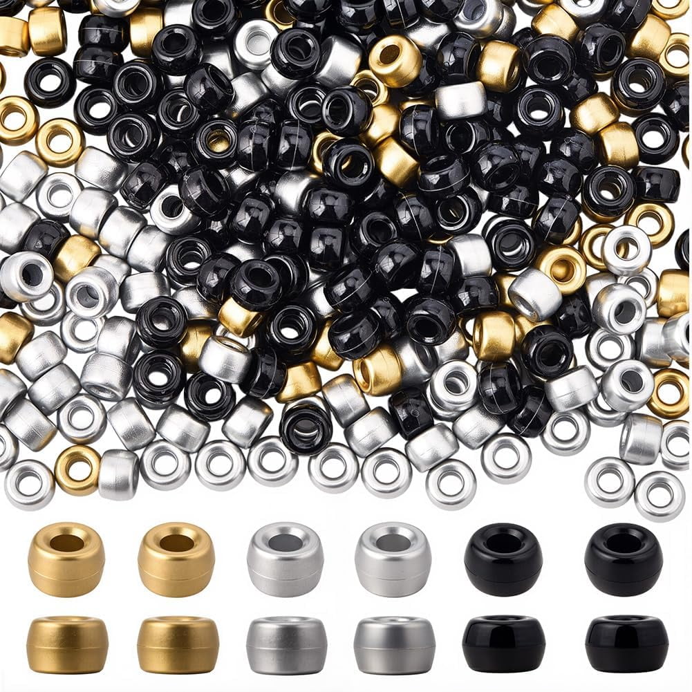 1 Box 600pcs 6 x 9 mm Pony Beads Kandi Beads Bulk Plastic Black Golden ...