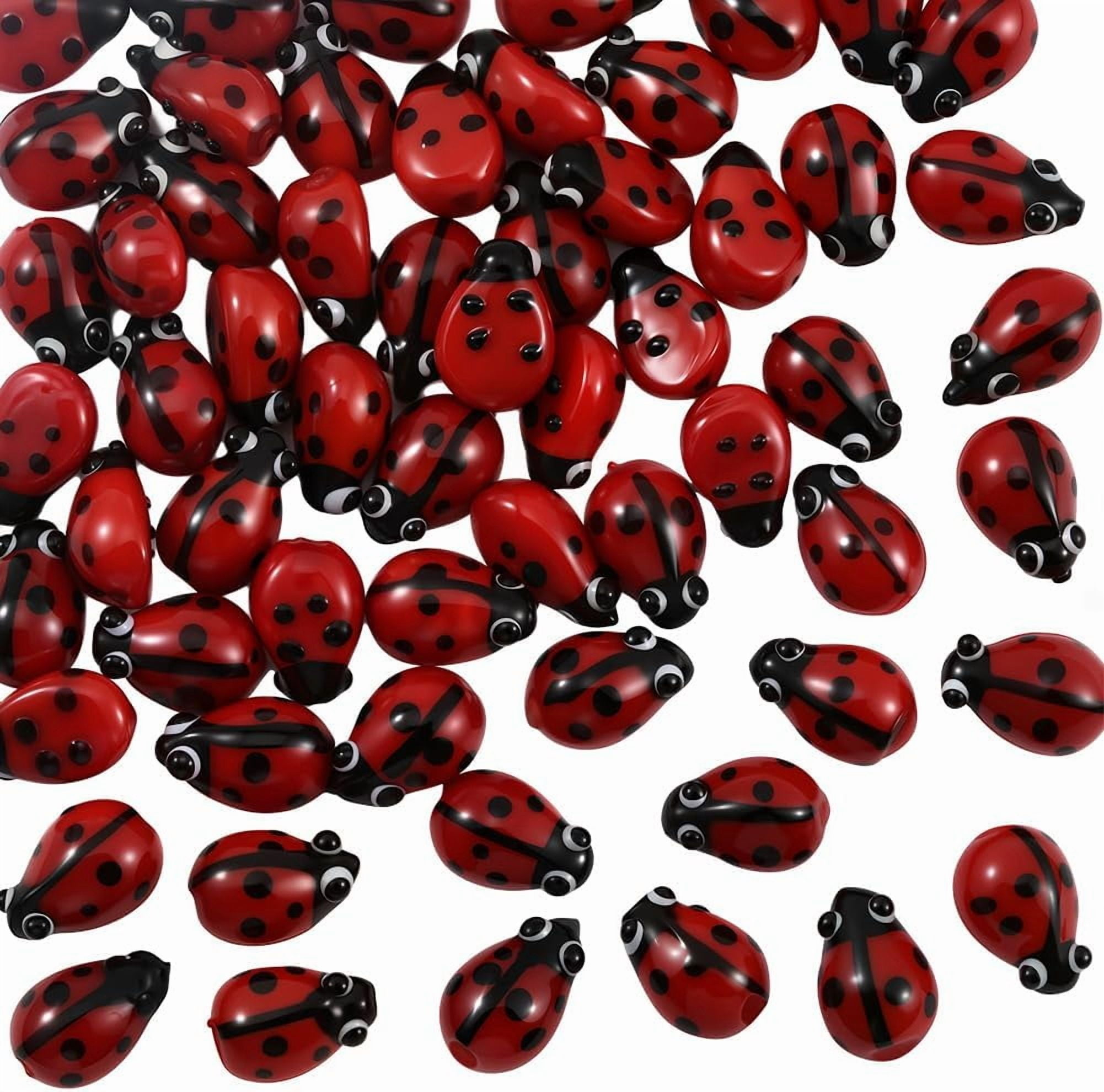 1 Box 60PCS Red Black Ladybug Glass Handmade Lampwork Beads with Holes ...