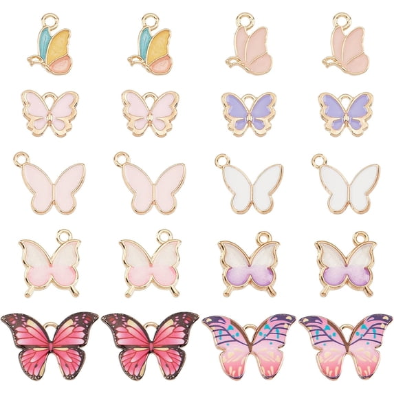 1 Box 60Pcs 10 Styles Alloy Enamel Butterfly Charms Flying Insect Charm ...