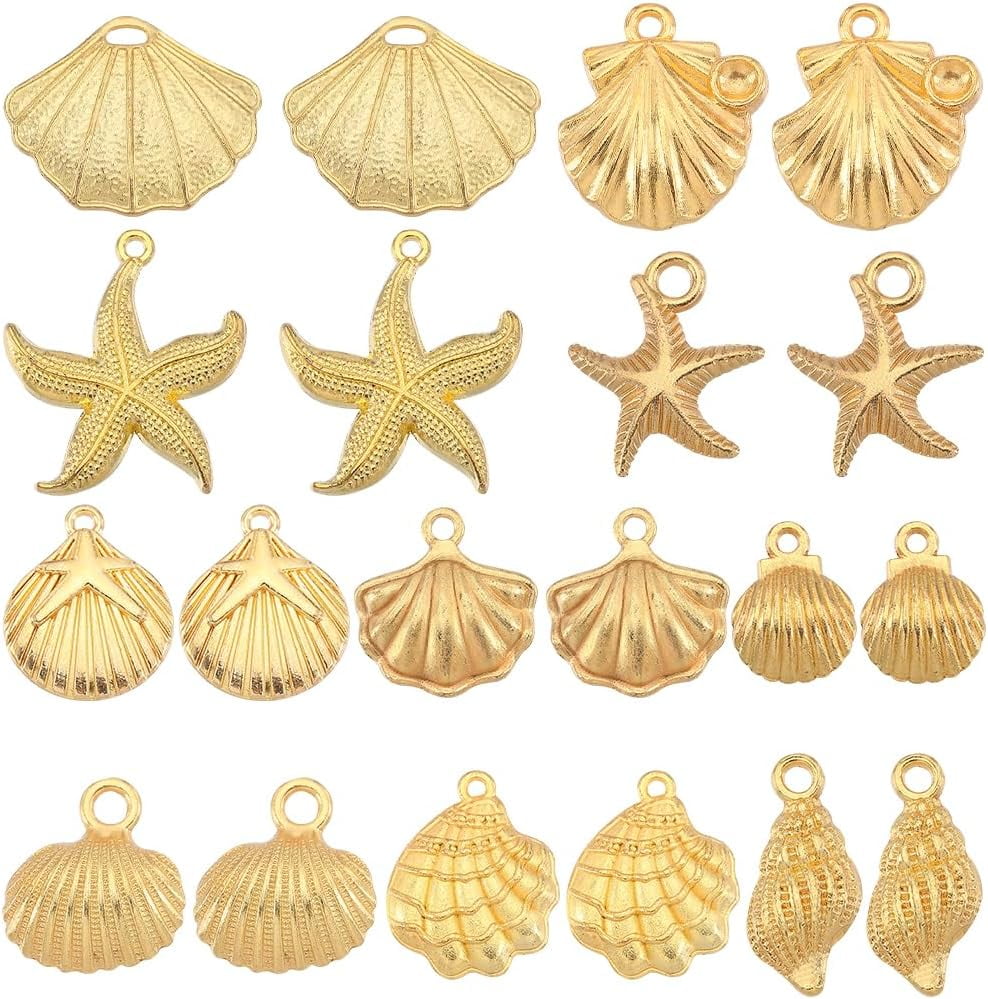 1 Box 60Pcs 10 Styles Seashell Charms Gold Starfish Charm Bulk Alloy ...