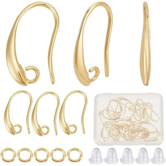 1 Box 60Pcs 18K Gold Plated Brass Fishhook Earring Hooks French Ear ...