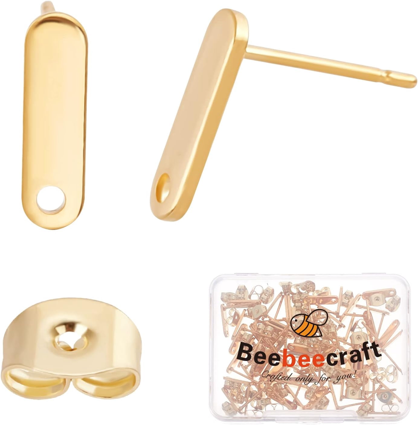 1 Box 60Pcs 24K Gold Plated Rectangle Earring Findings Stainless Steel ...