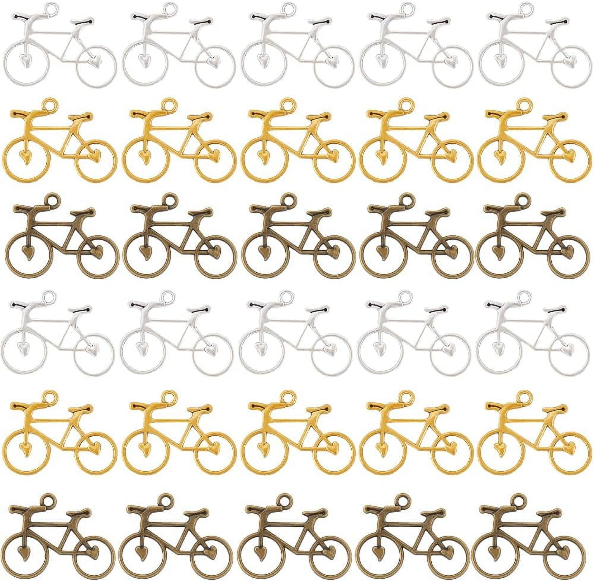 1 Box 60Pcs 3 Colors Bike Charms Bulk Bicycle Charm Silver Biking Wheel Alloy Sport Chram for ...