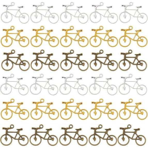 1 Box 60Pcs 3 Colors Bike Charms Bulk Bicycle Charm Silver Biking Wheel Alloy Sport Chram for ...
