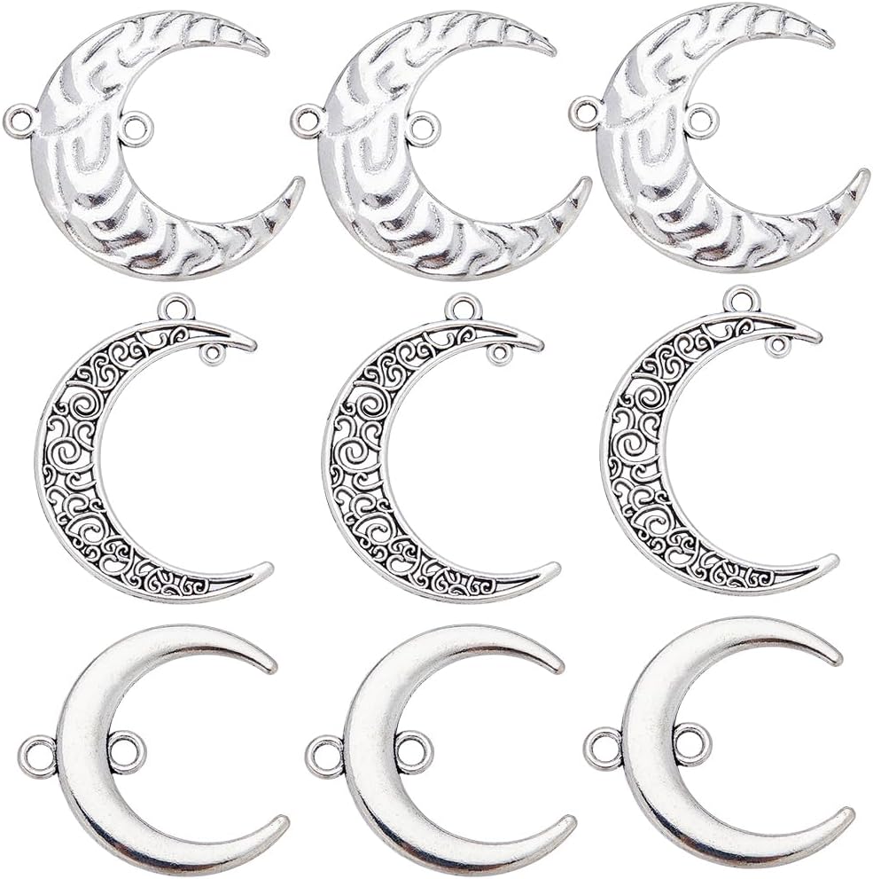 1 Box 60Pcs 3 Styles Silver Moon Charm Connectors Crescent Connector ...