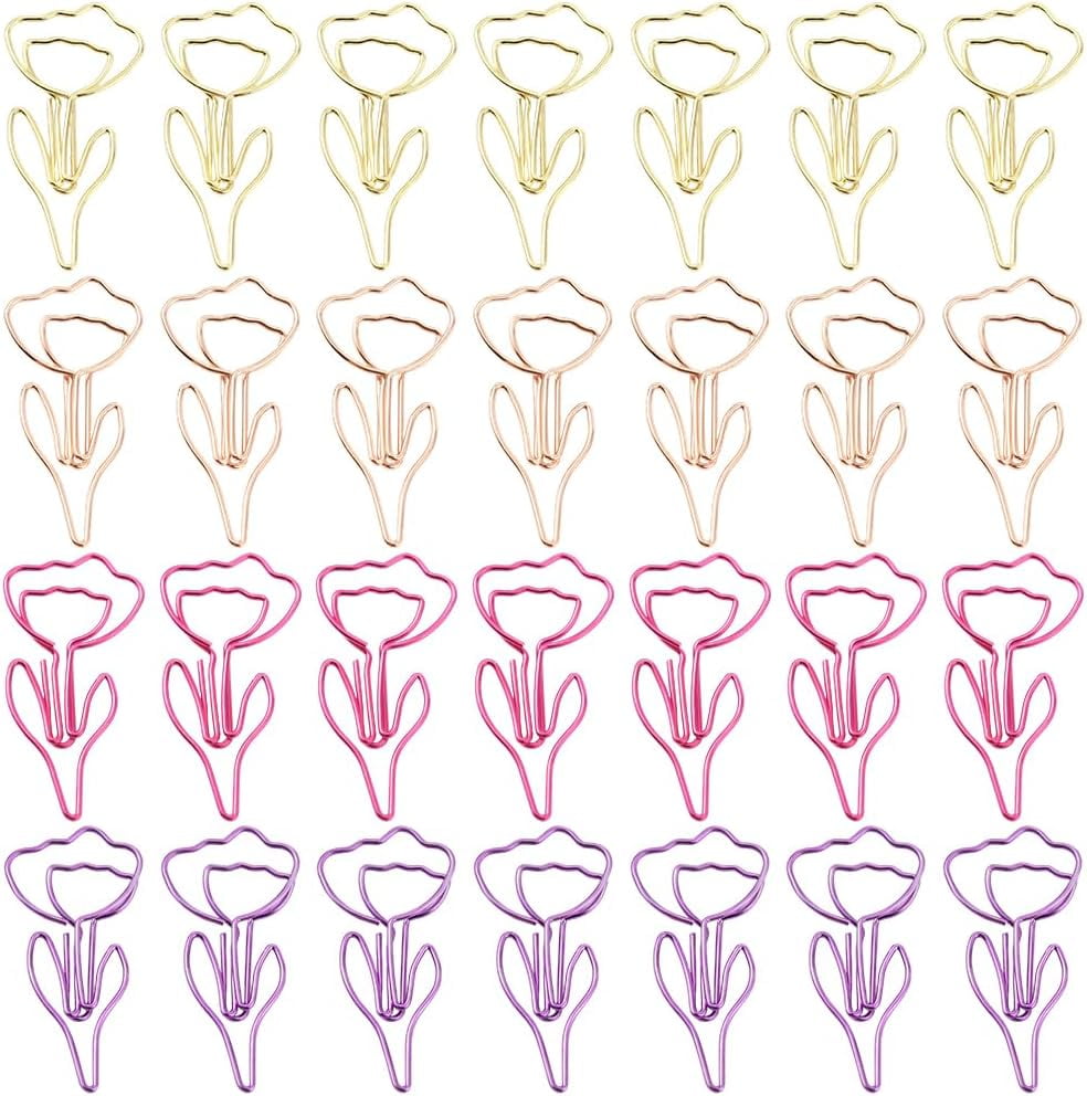 1 Box 60Pcs 4 Colors Flower Shaped Paper Clip Cute Paperclip Mini Small ...