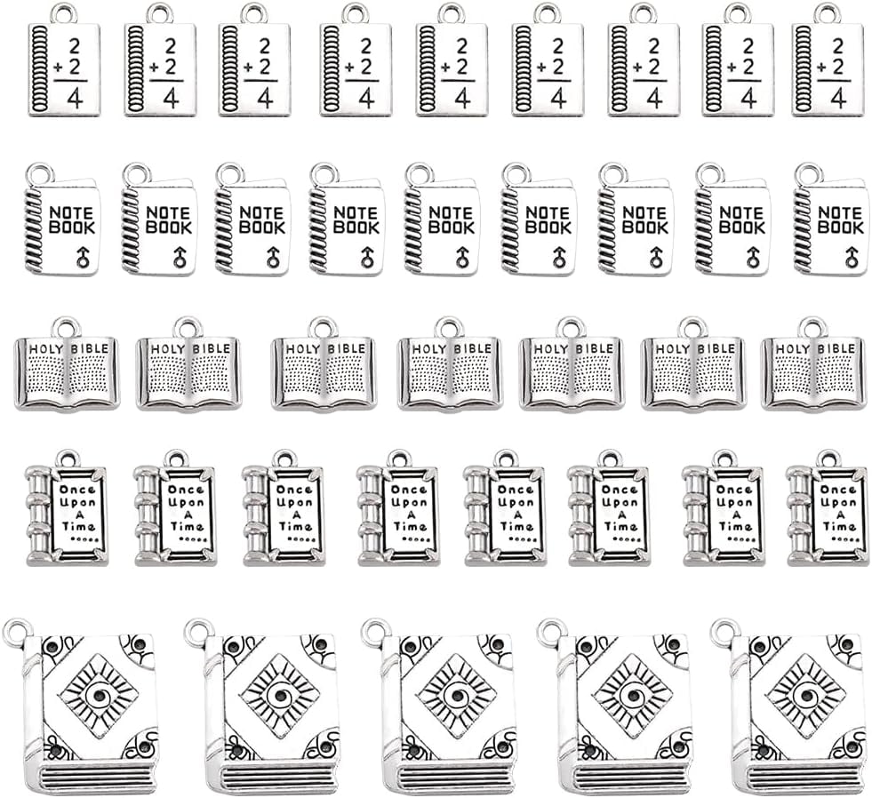 1 Box 60Pcs 5 Styles Book Charm Notebook Charms Small Antique Silver ...