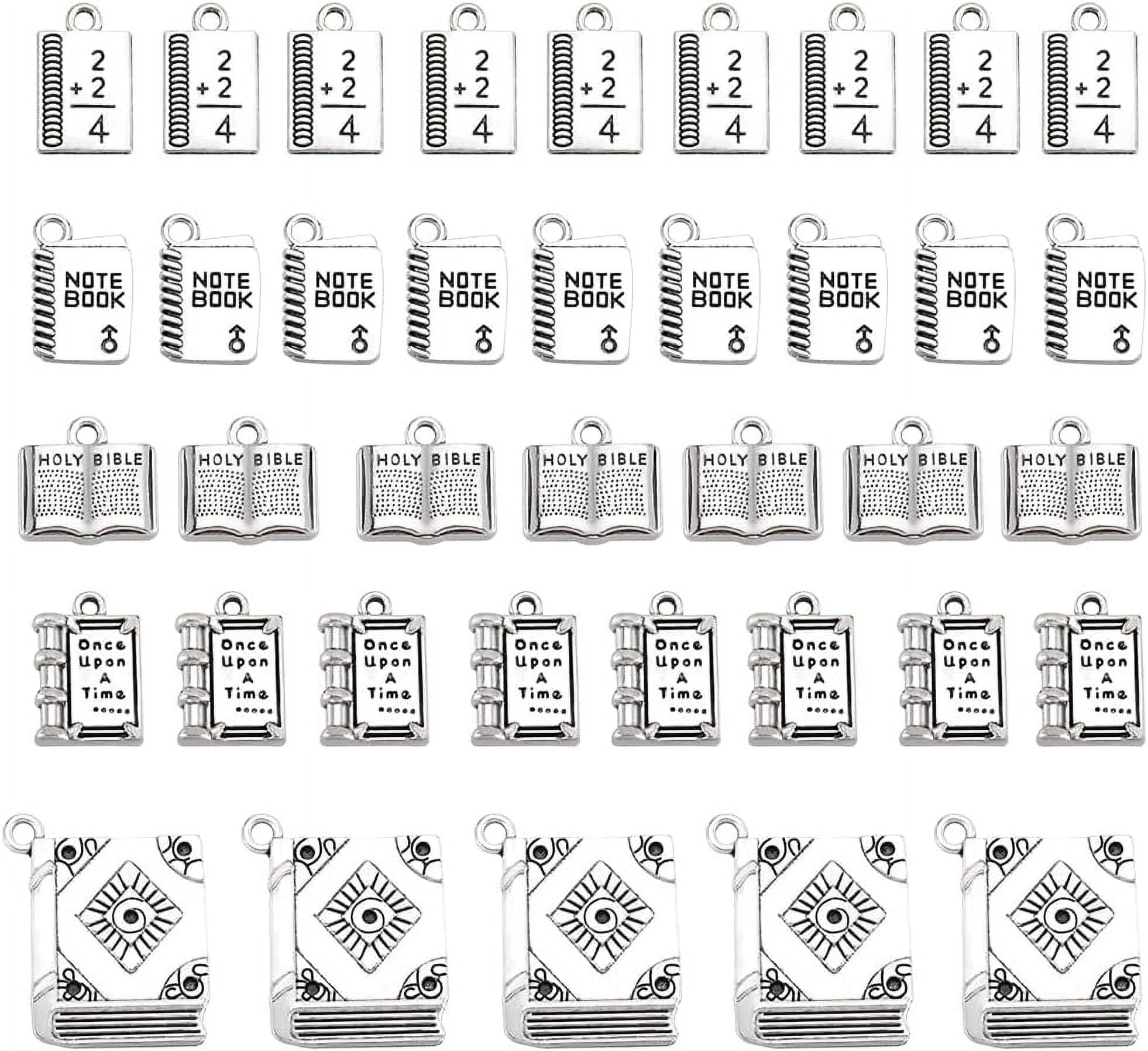 1 Box 60Pcs 5 Styles Book Charm Notebook Charms Small Silver Graduation ...