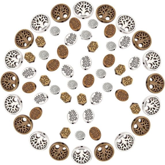 1 Box 60Pcs 6 Style Tree of Life Spacer Beads Tree of Life Beads Mixed ...