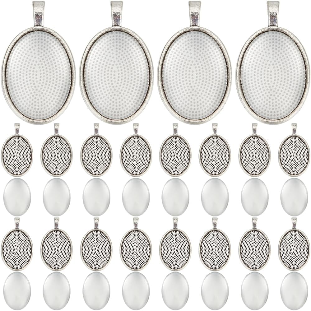 1 Box 60Pcs Cabochon Bezel Tray Silver Bezel Setting 30Pcs Oval Photo ...