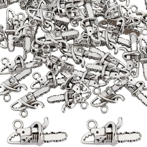 1 Box 60Pcs Chainsaw Charm Tool Charms Bulk Metal Alloy Antique Silver ...