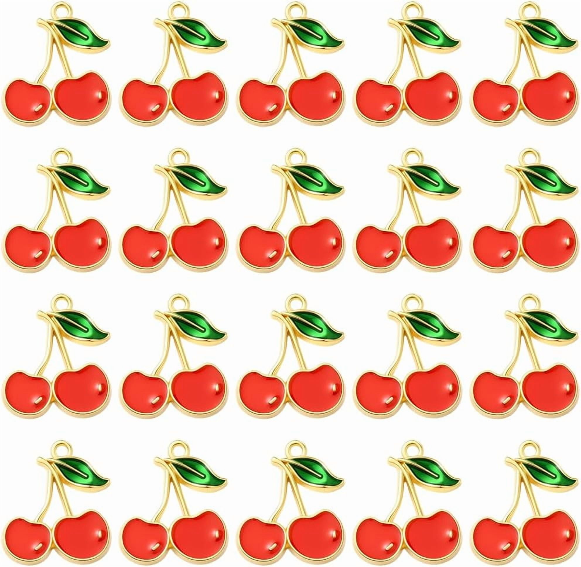 1 Box 60Pcs Enamel Cherry Charms Cherries Charms Bulk Alloy Vintage Red ...