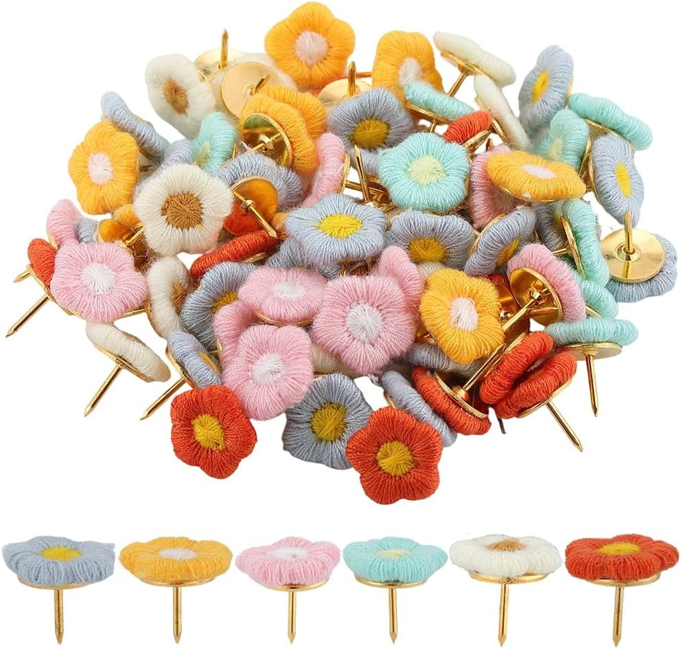 1 Box 60Pcs Flower Push Pins Cute Thumb Tacks Random Colorful ...