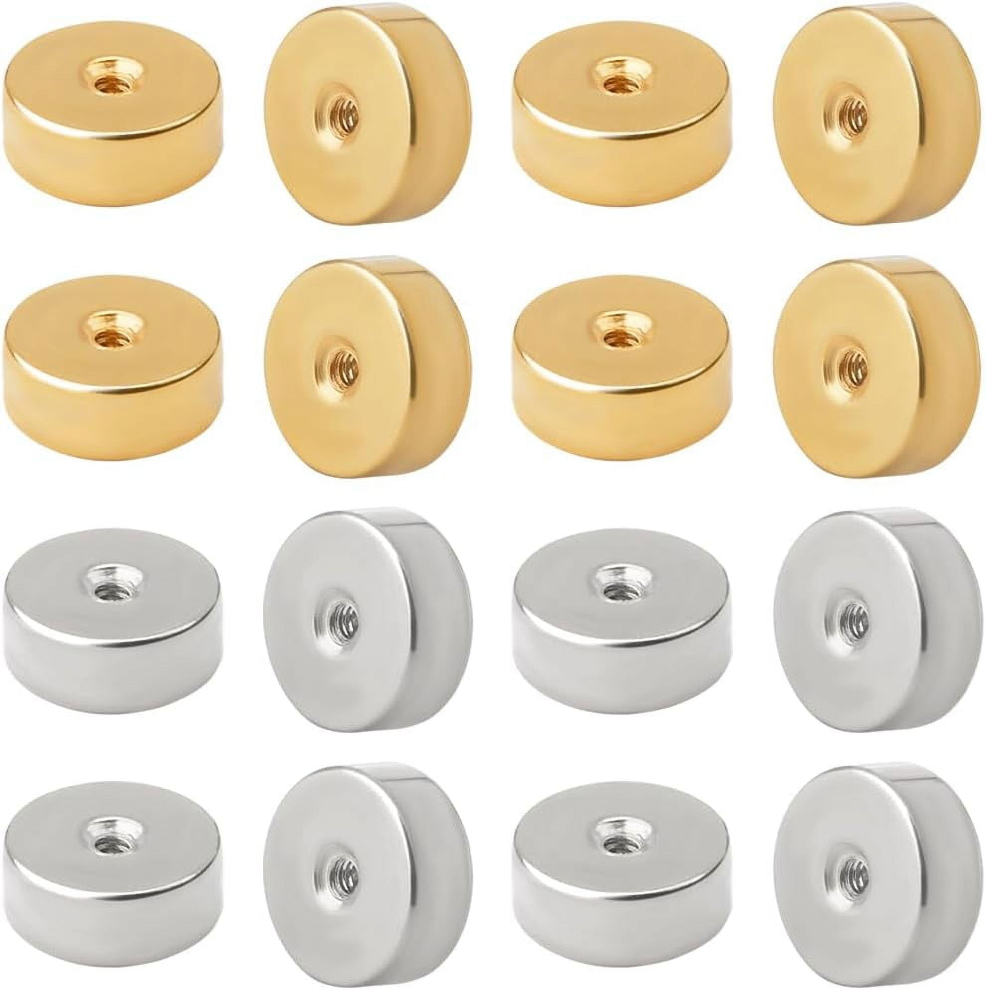 1 Box 60Pcs Gold & Silver Ear Nuts 304 Stainless Steel Screw Flat Round ...