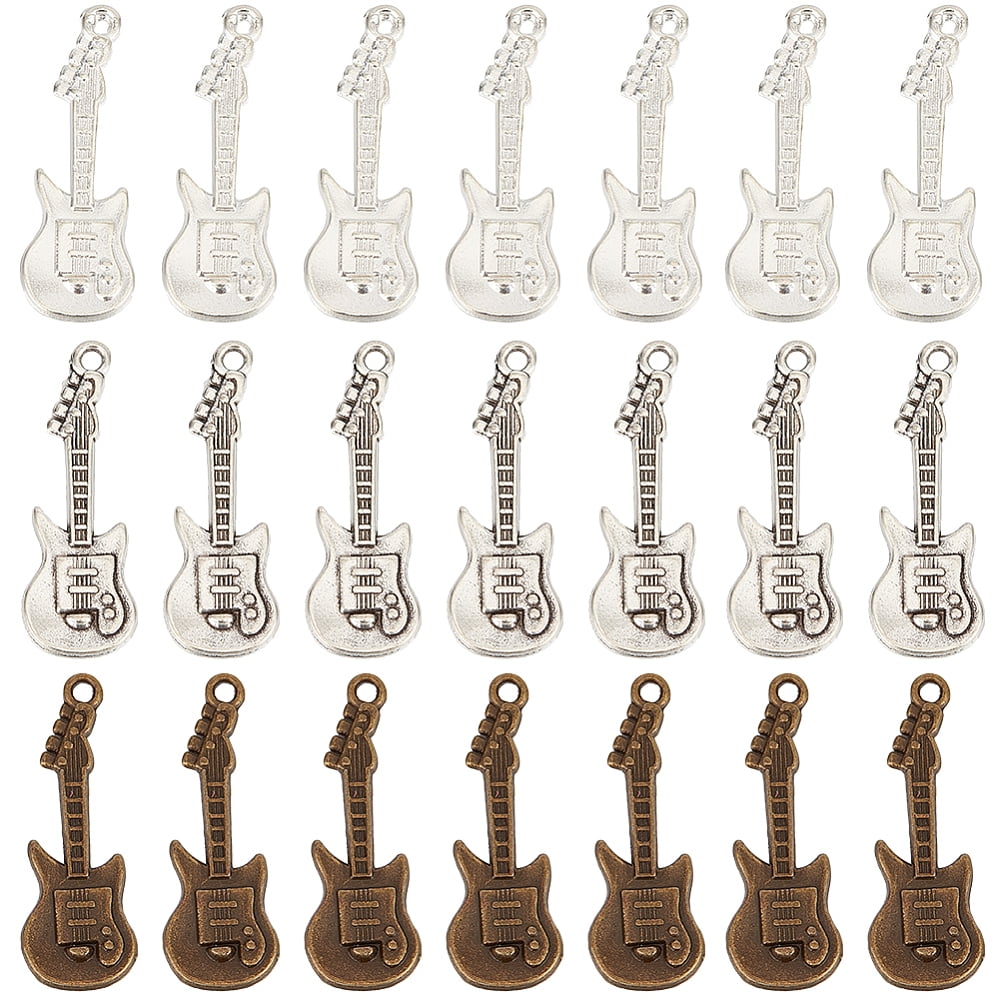 1 Box 60Pcs Guitar Charms Bulk Music Charms Metal Alloy Vintage Silver ...