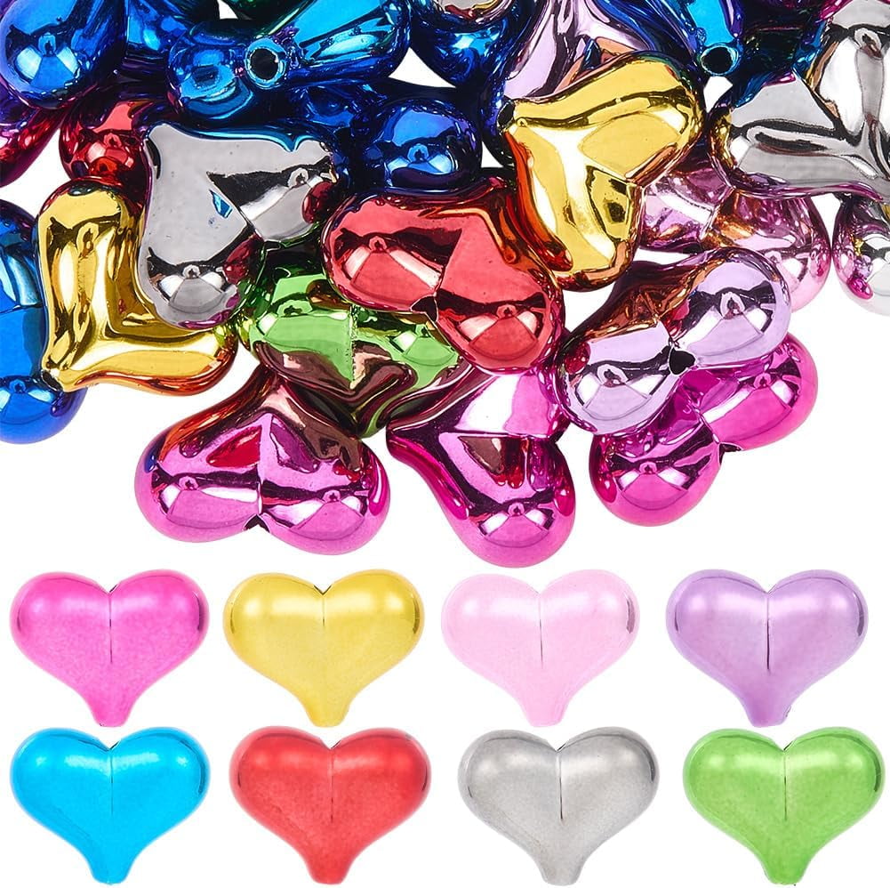 1 Box 60Pcs Heart Focal Beads Acrylic Heart Shape Beads Bulk Loose ...