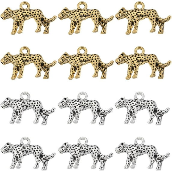 1 Box 60Pcs Leopard Charms Cheetah Charm Bulk 3D Metal Dangle Hoop ...