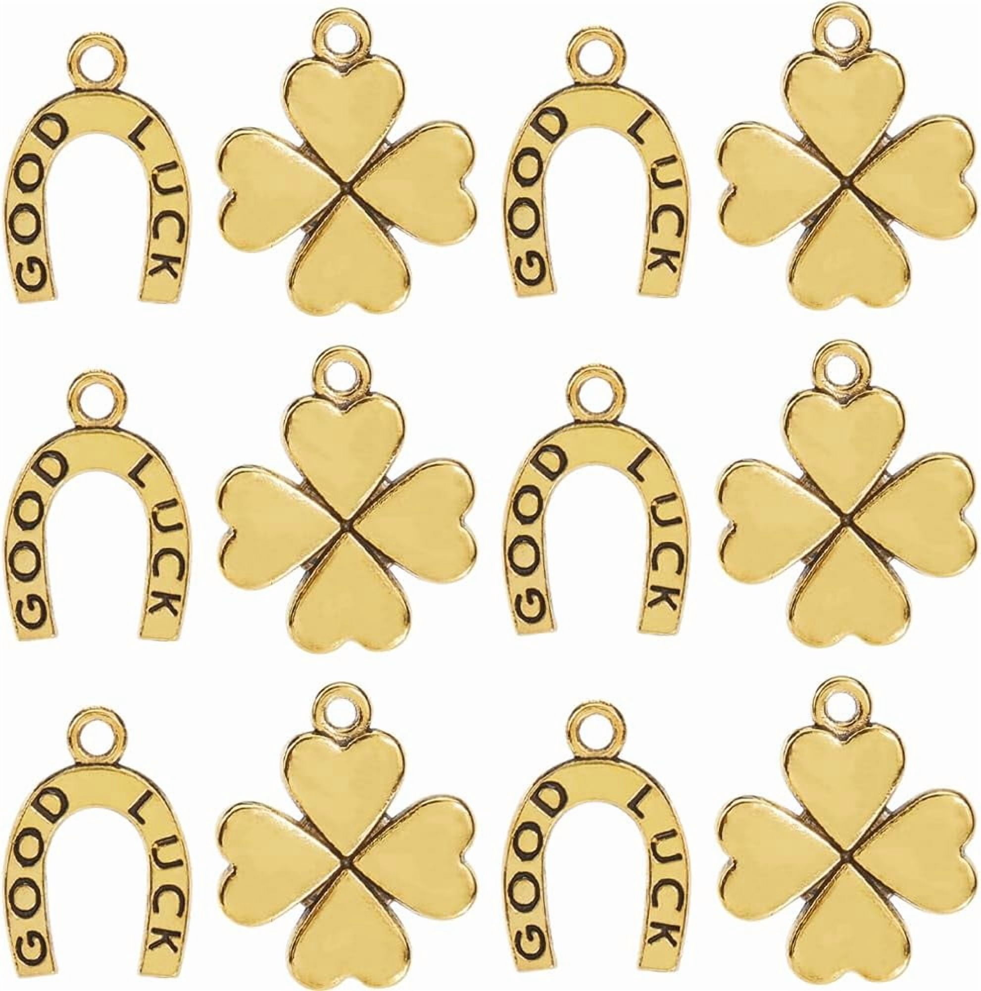 1 Box 60Pcs Lucky Clover Charms Bulk Horseshoe Charm Alloy Gold Metal ...
