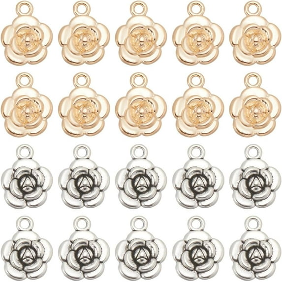 1 Box 60Pcs Rose Flower Charms Roses Charm Chic 3D Alloy Metal Light ...
