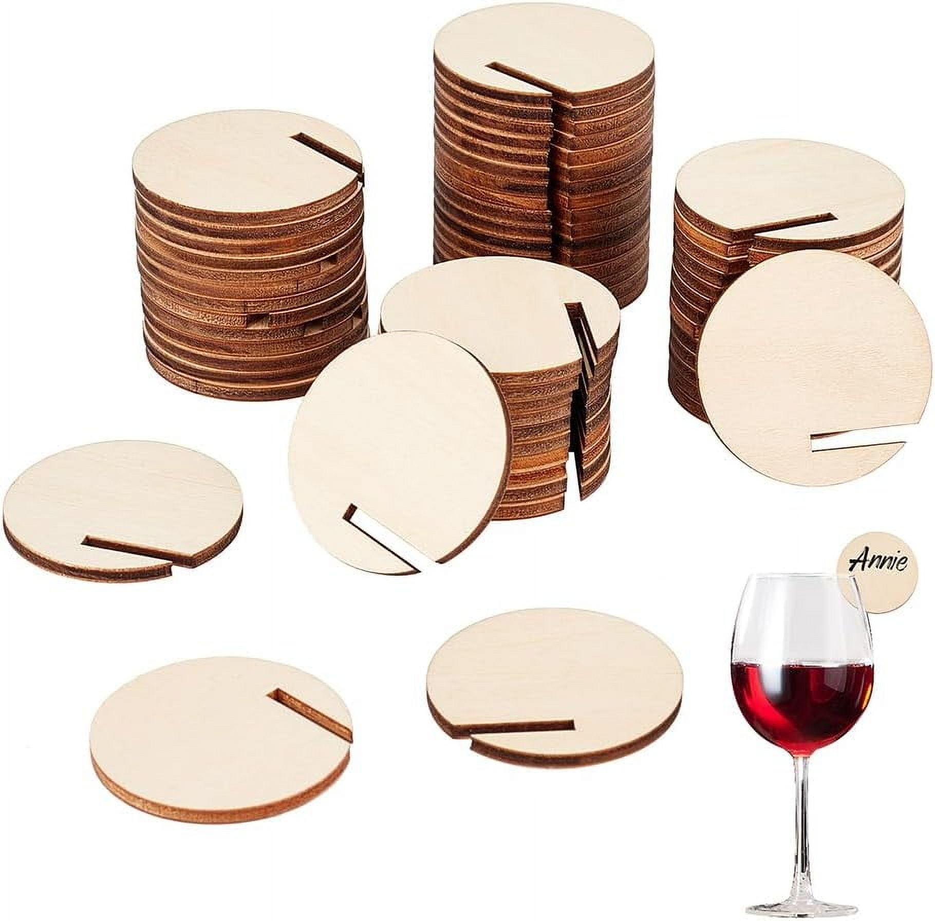 1 Box 60Pcs Wooden Circle Drink Tags Wooden Wine Glass Charms Blank ...