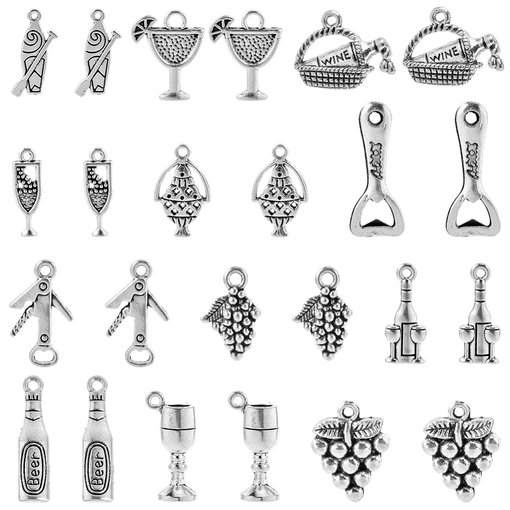 1 Box 60pcs 12 Styles Wine Themed Charms Wine Bottle Charms Alloy ...
