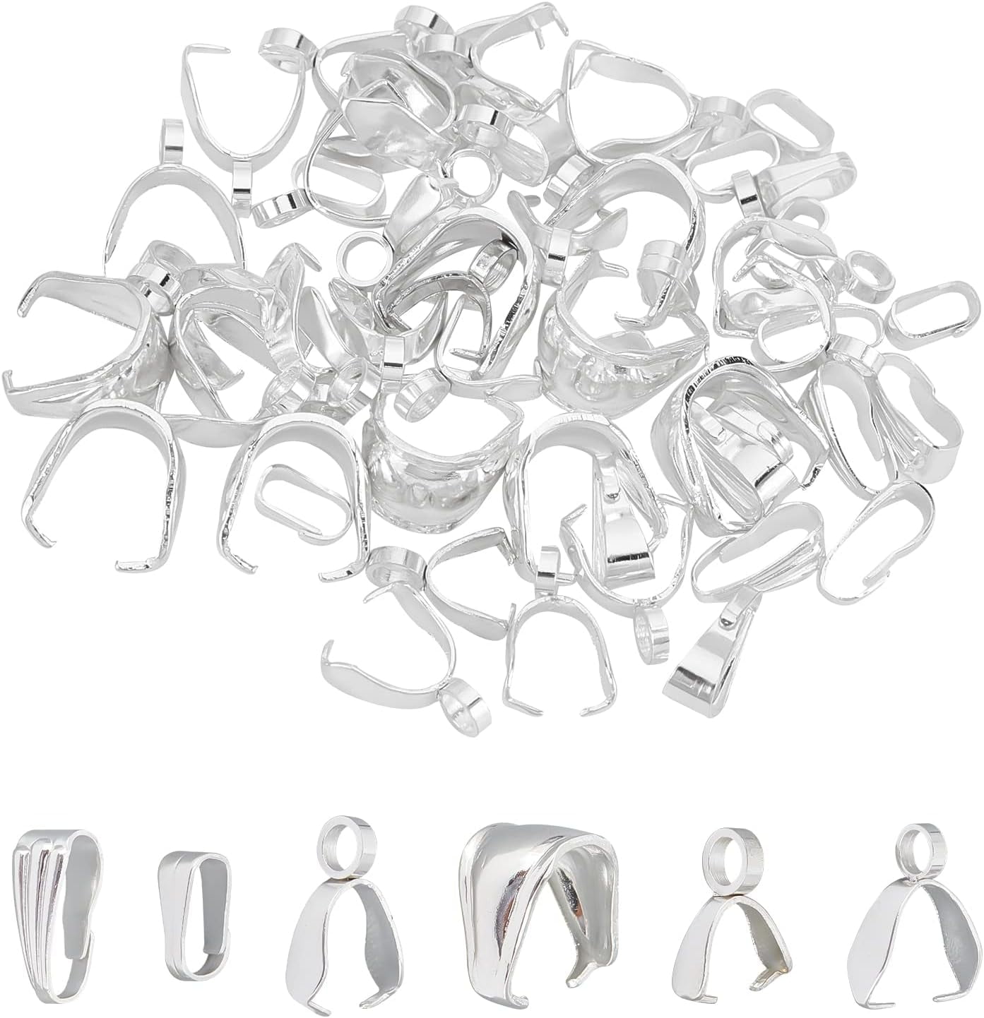 1 Box 60pcs 6 Styles Pendant Bails Stainless 6-11.5mm Long Steel Color ...