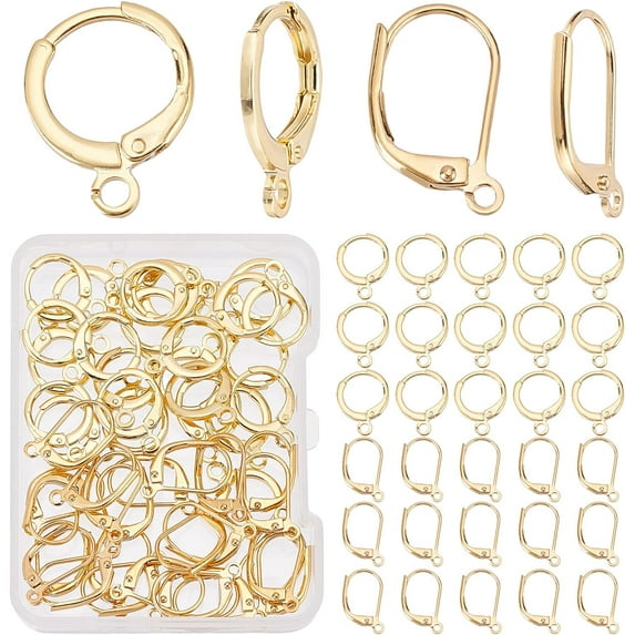 1 Box 60pcs Leverback Earring Hooks 2 Styles Round Real 18K Gold Plated ...