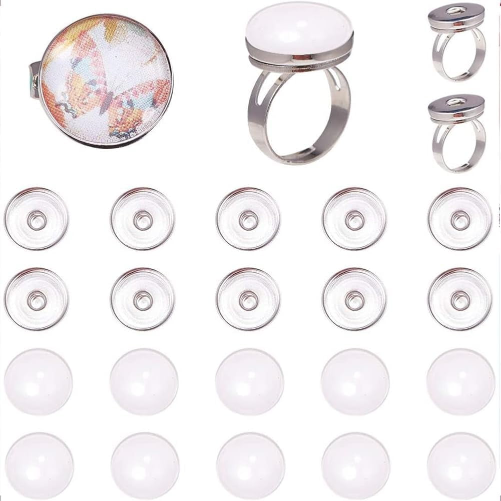 1 Box 62Pcs Button Finger Ring 2Pcs Adjustable Components with 30Pcs ...