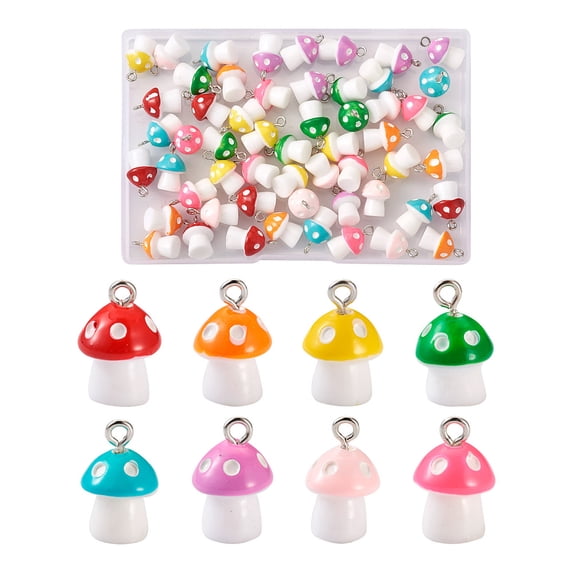 1 Box 64 Pcs 8 Colors Plastic Pendants with Platinum Plated Iron Loop ...