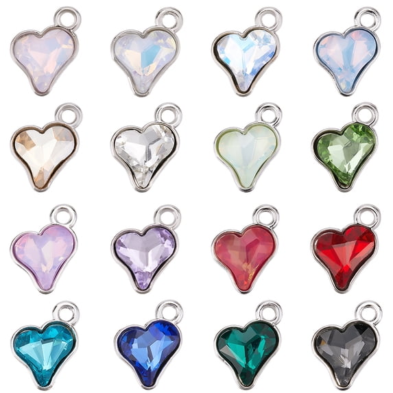 1 Box 64Pcs 16 Styles Glass Hearts Charms Colorful Heart Charms Love ...
