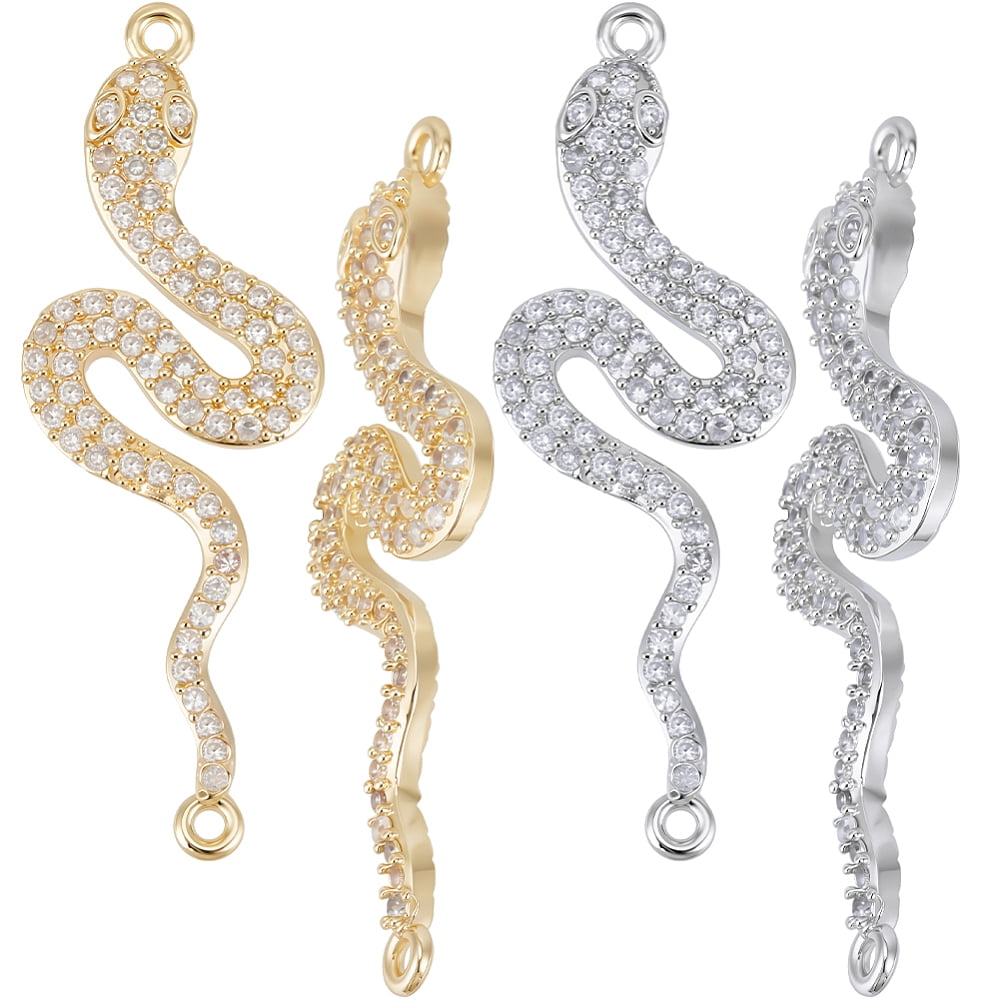 1 Box 6Pcs 2 Colors Cubic Zirconia Snake Links 18K Gold Plated Brass ...
