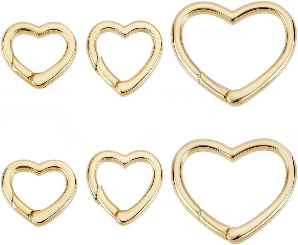 1 Box 6Pcs 3 Sizes Real 18K Gold Plated Brass Heart Key Ring Spring ...