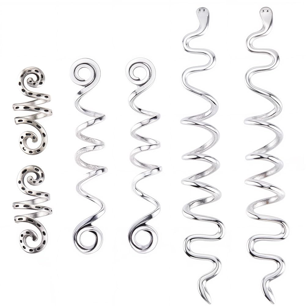 1 Box 6Pcs 3 Styles Snake Hair Cuff Braid Hair Jewelry Silver Metal ...