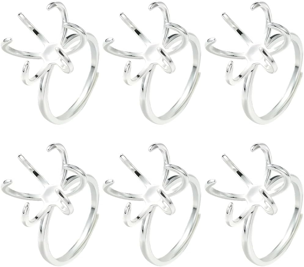 1 Box 6Pcs 6 Claws Ring Blank Brass Adjustable Prong Ring Blanks Silver ...