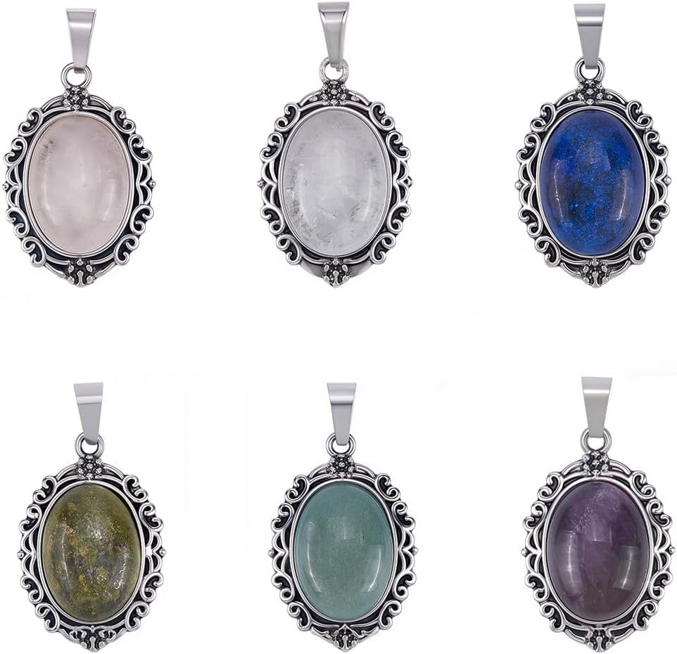 1 Box 6Pcs 6 Styles Natural Gemstone Charms Stone Charm Bulk Oval Alloy ...