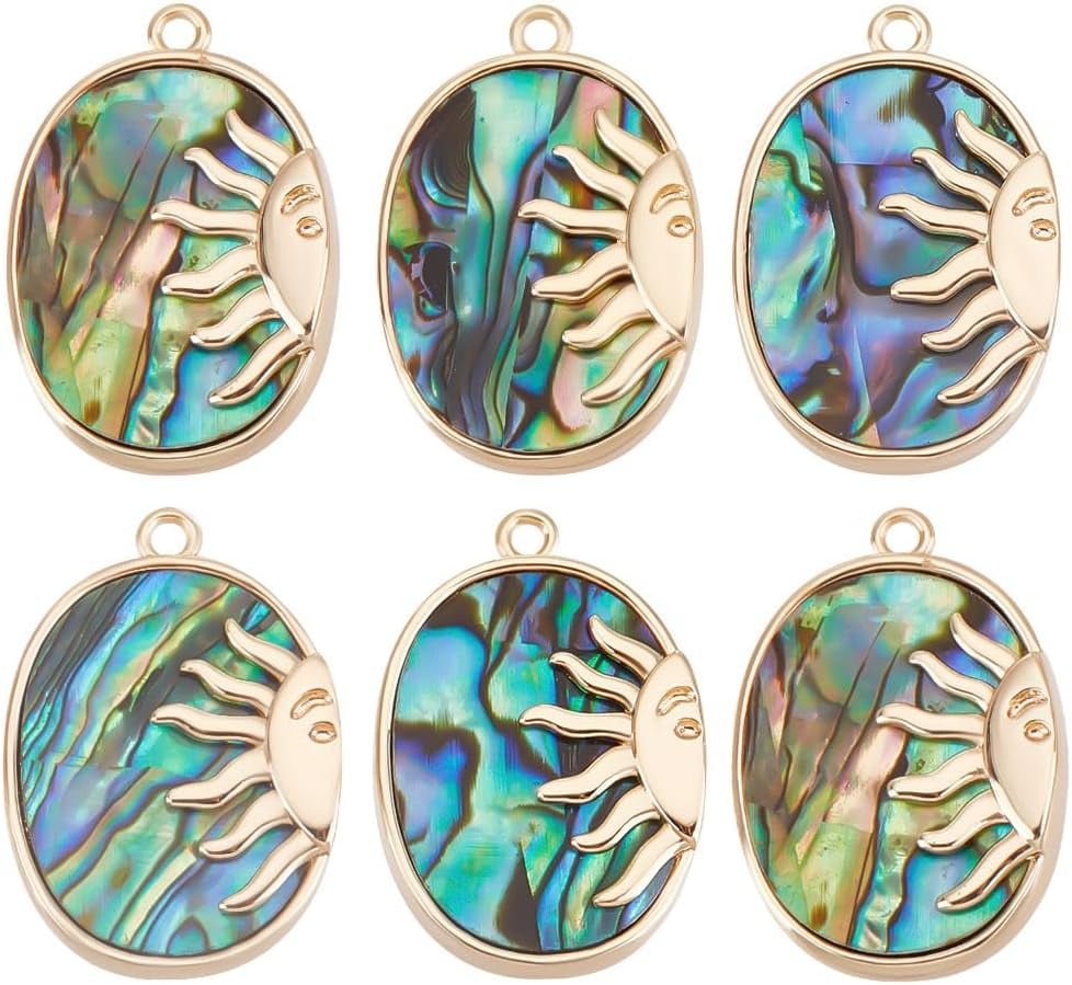1 Box 6Pcs Abalone Shell Charms Oval Paua Shell Charms with 18K Gold ...