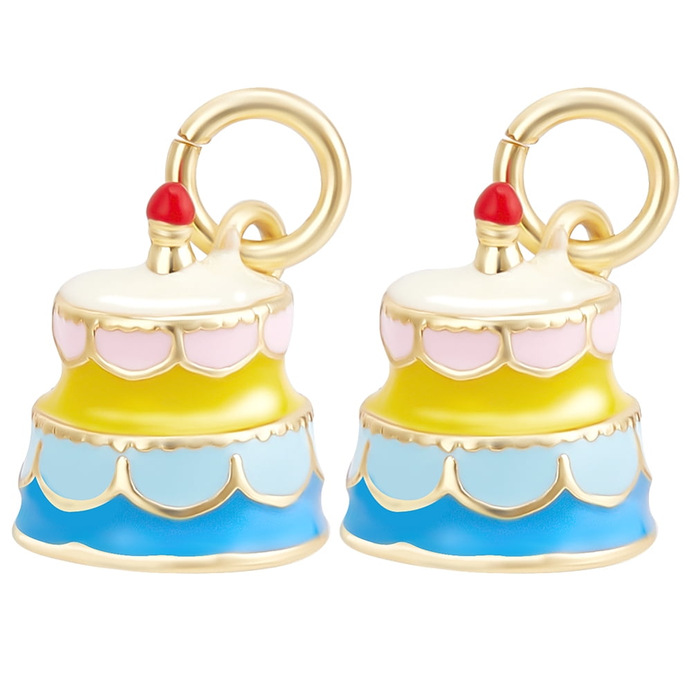 1 Box 6Pcs Birthday Cake Charms Real 18K Gold Plated Brass Enamel Food ...