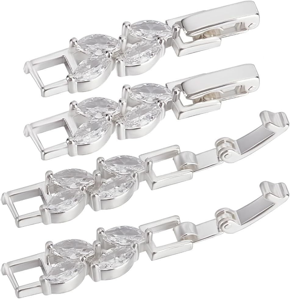 1 Box 6Pcs Bracelet Extender Clasp Leaves Shape Cubic Zirconia Silver ...