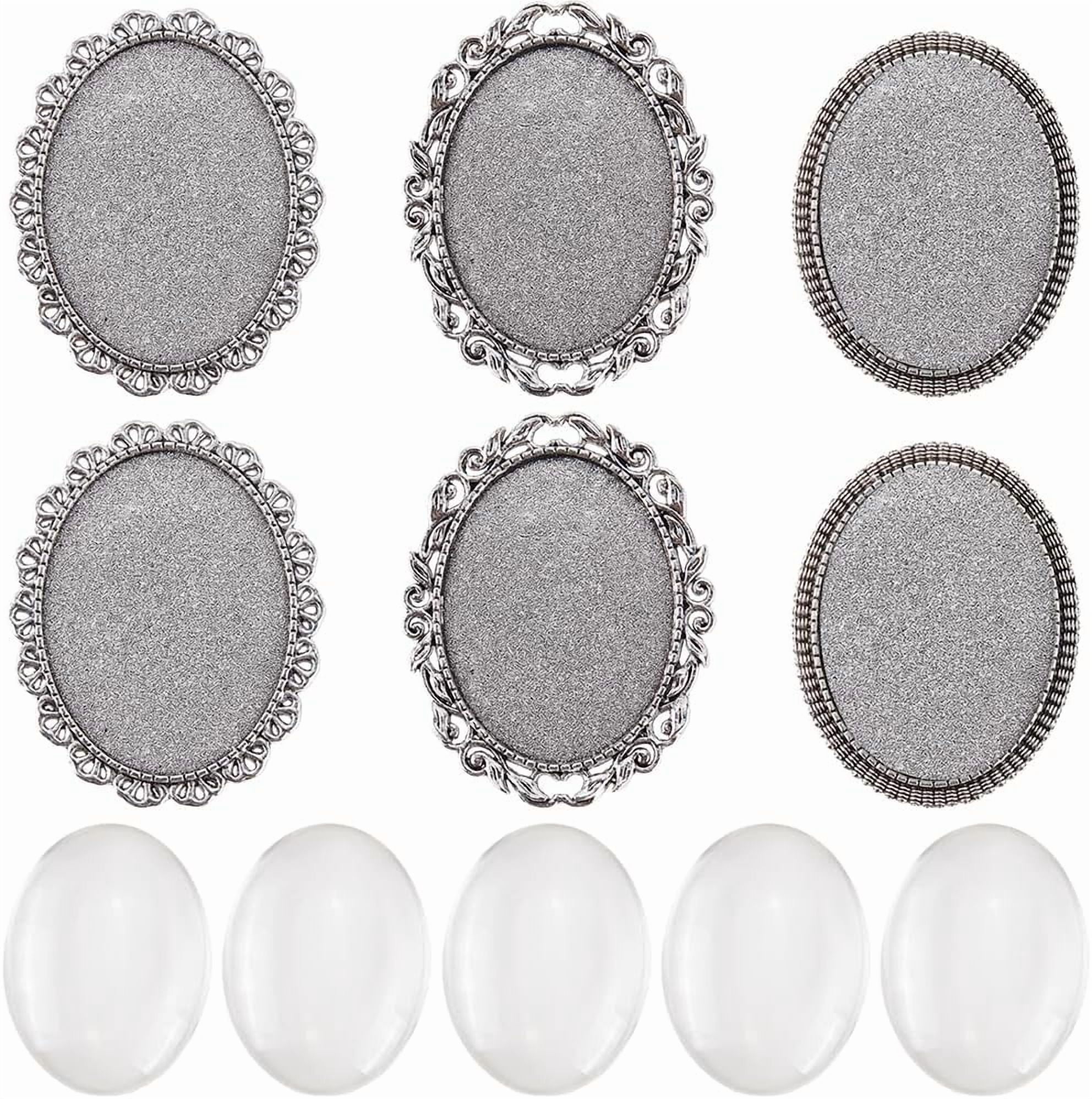 1 Box 6Pcs Brooch Cabochon Setting Brooch Setting Tray Silver Vintage Oval Bezel Tray with 6Pcs ...