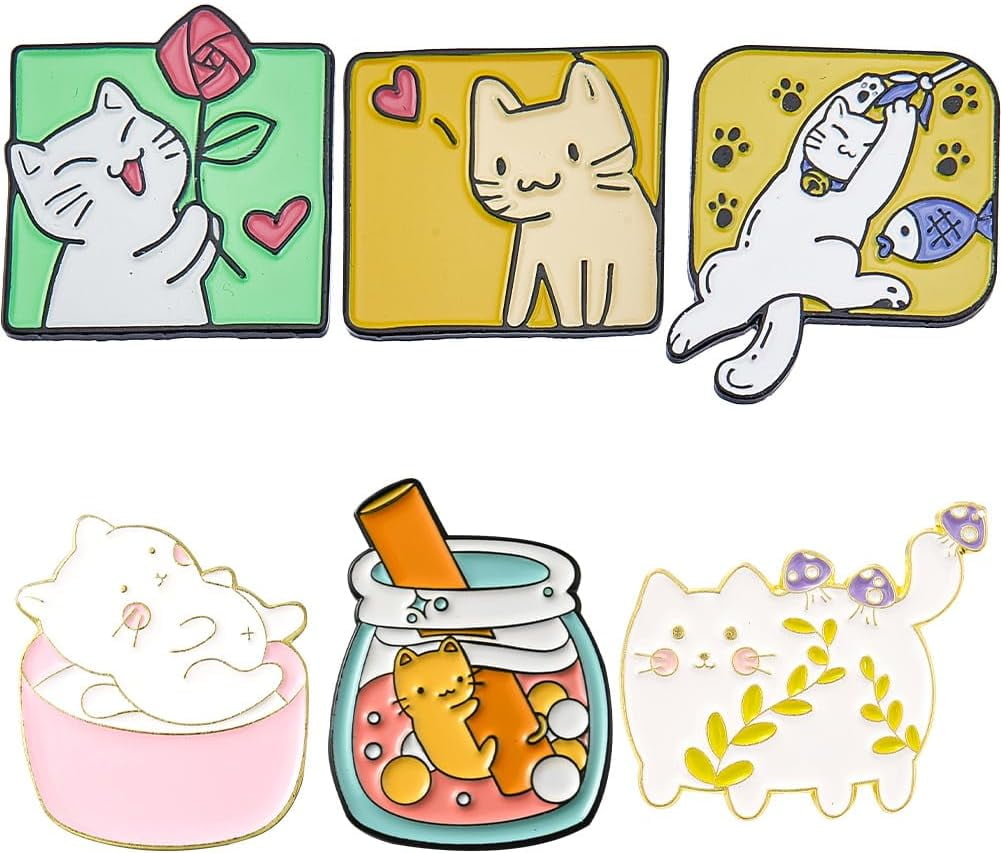 1 Box 6Pcs Cat Enamel Pin Enamel Pins Set Cartoon Rabbit Enamel ...
