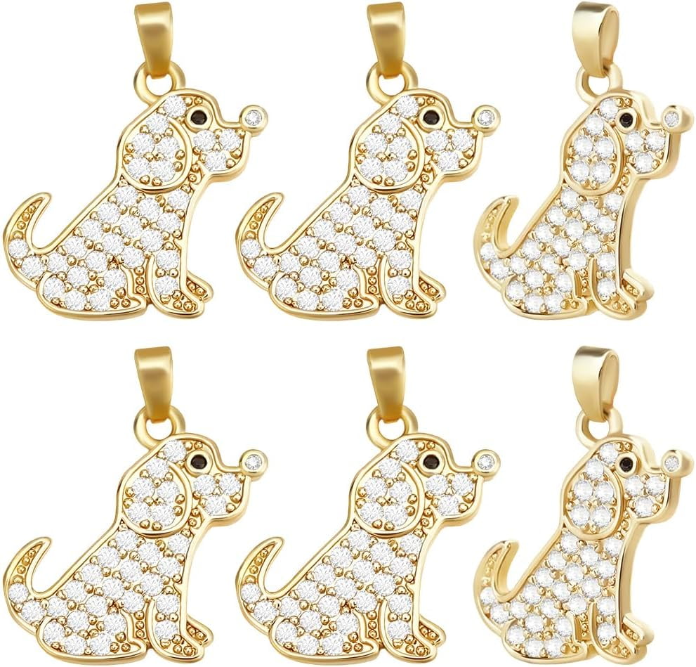 1 Box 6Pcs Cubic Zirconia Charms 18K Gold Plated Dangle Dog Breed Charm ...