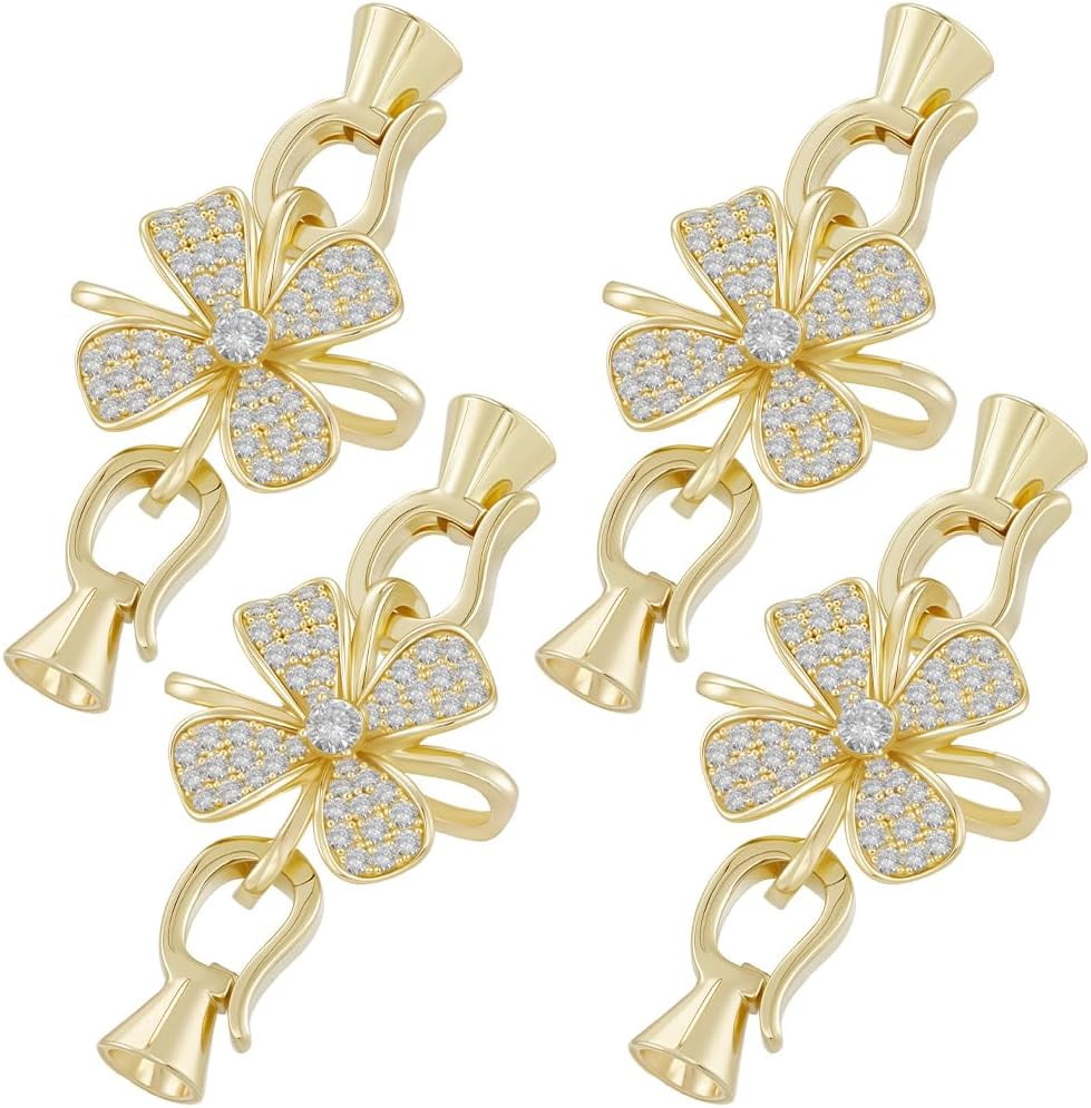 1 Box 6Pcs Cubic Zirconia Fold Over Clasps 18K Gold Plated Brass Flower ...