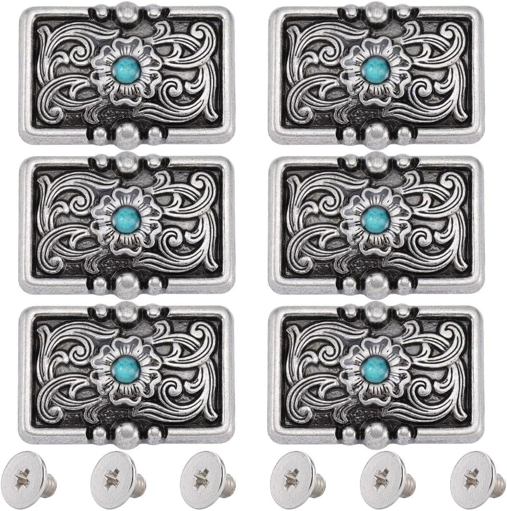 1 Box 6Pcs Decorative Conchos Buckles Rectangle Retro Screw Back Green ...