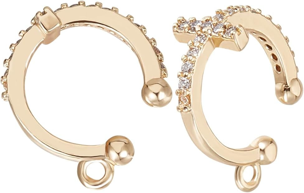 1 Box 6Pcs Ear Cuff Findings 18K Gold Plated Brass Cubic Zirconia Cross ...