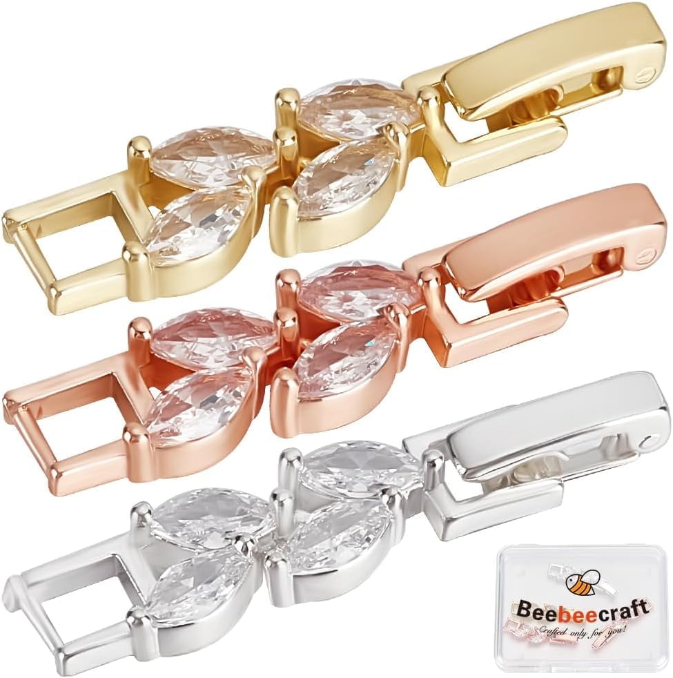 1 Box 6Pcs Foldover Extension Clasp Cubic Zirconia Leaves Shape Jewelry ...