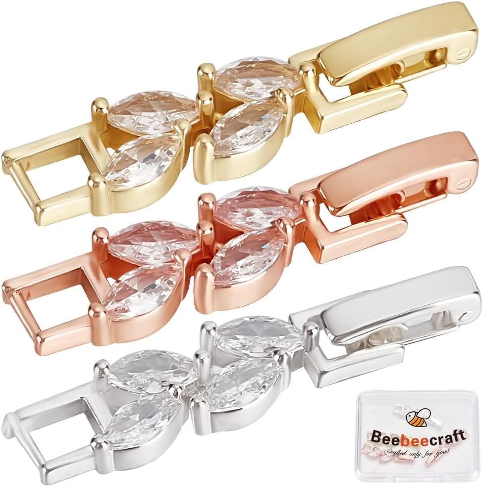 1 Box 6Pcs Foldover Extension Clasp Cubic Zirconia Leaves Shape Jewelry ...