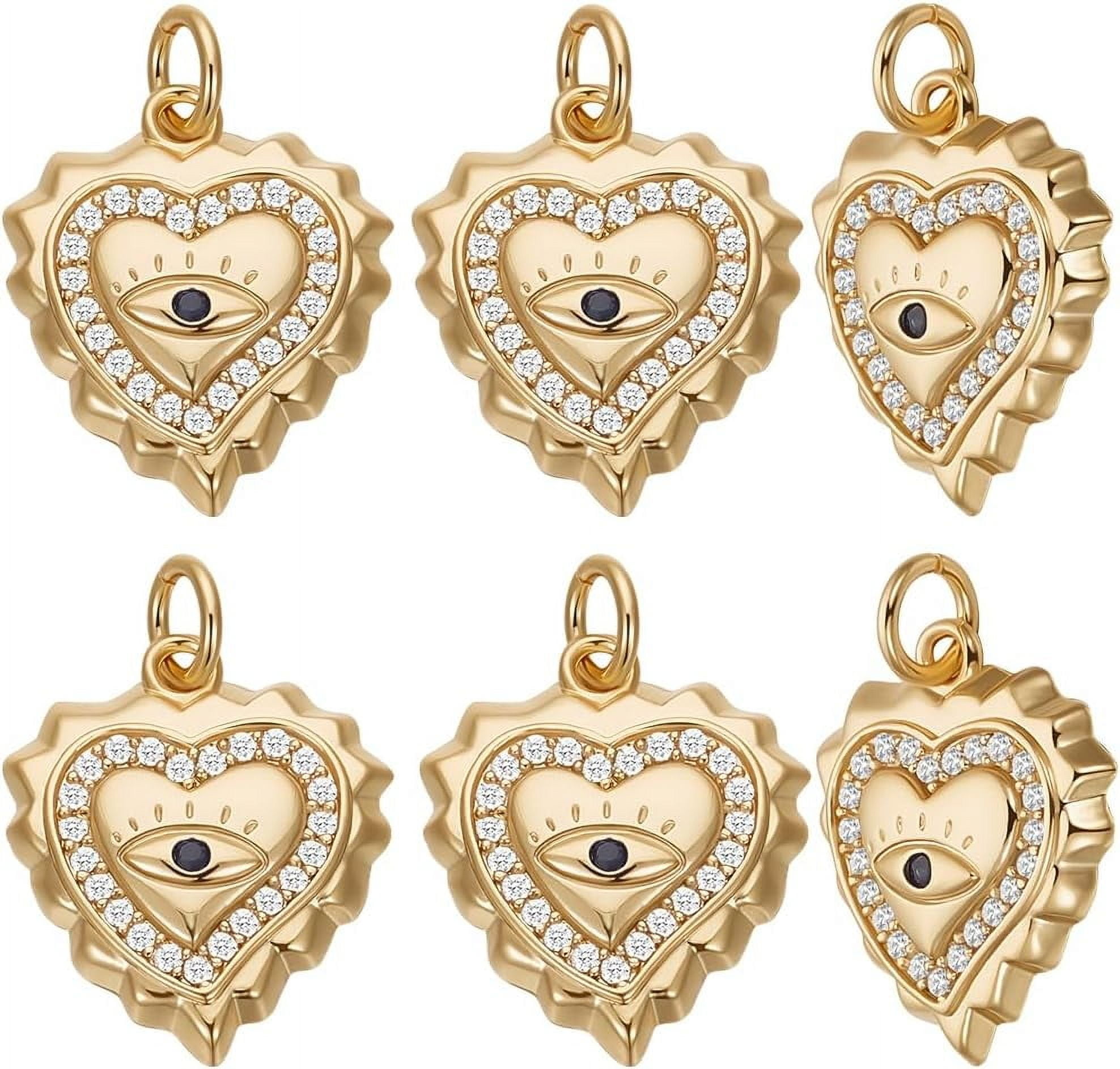 1 Box 6Pcs Heart Evil Eye Charms Real 18K Gold Plated Brass Cubic ...
