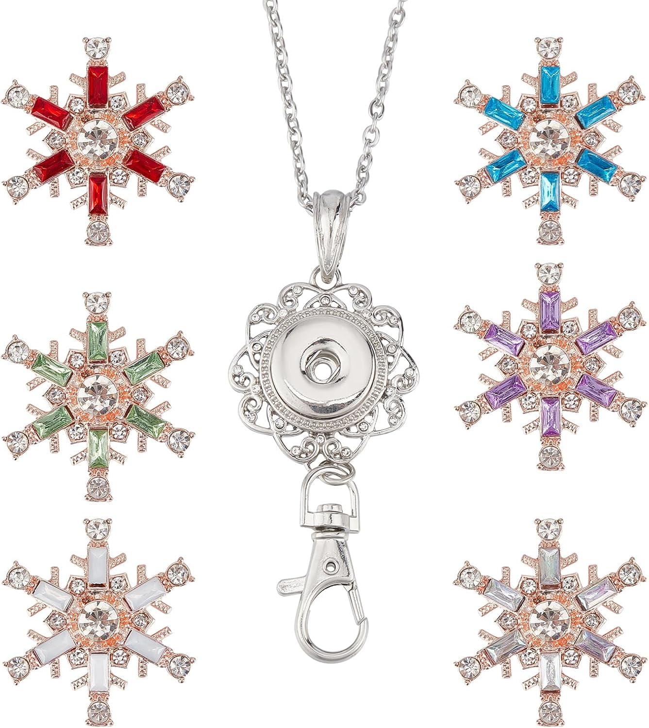1 Box 6Pcs Office Lanyards Snap Button Necklace Winter Snowflake ...
